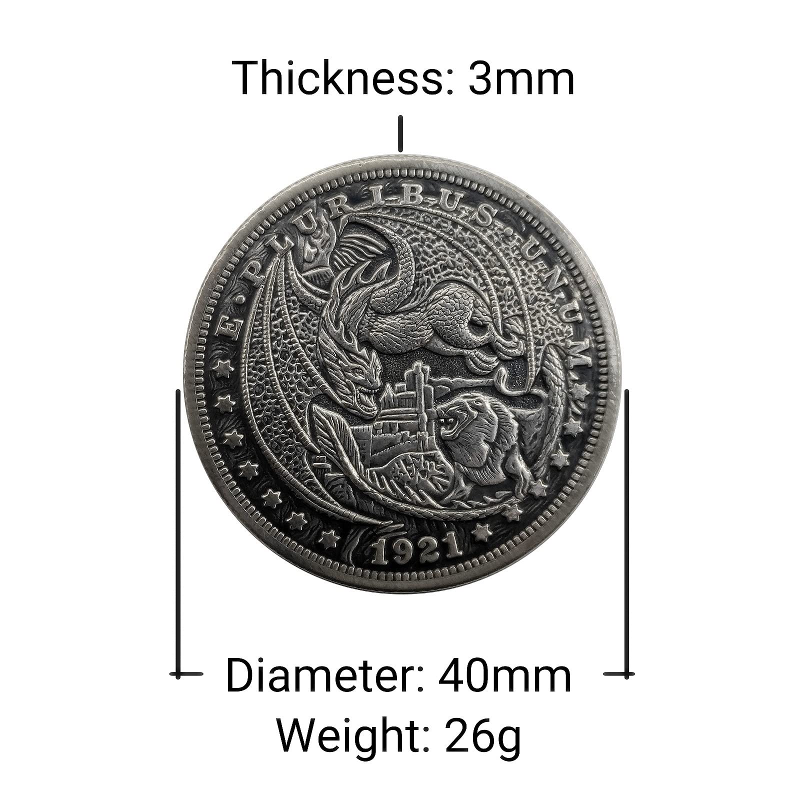 Dragon Lion Battle Antique Coin HOBO Nickel Antique Silver Plated collectionchallenge Coin