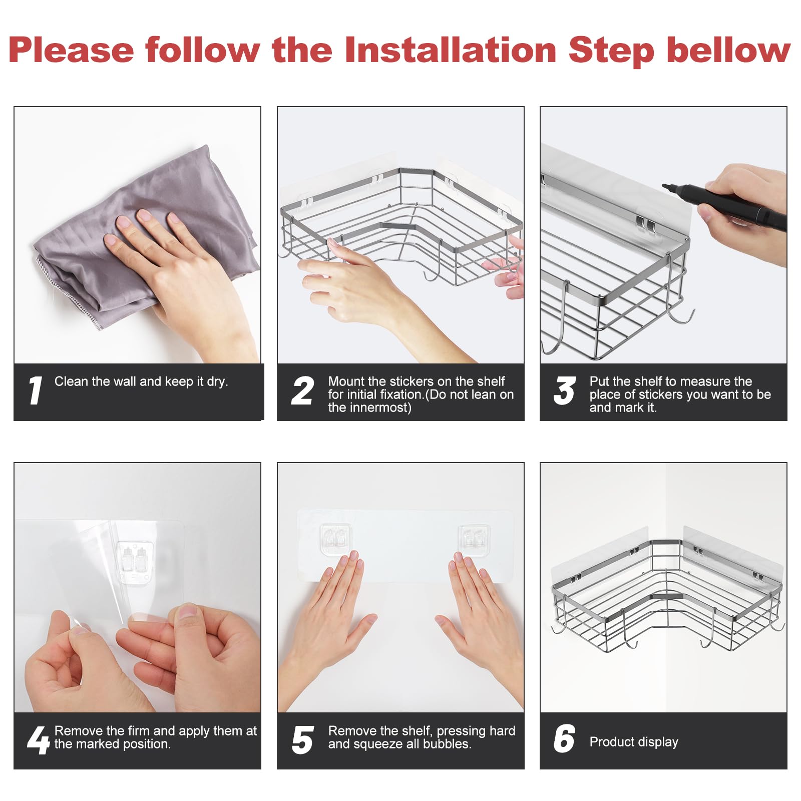 Fixwal Corner Shower Shelves, Bathroom Shower Organizers, Sliver Shower Caddy for Inside Shower with Soap Caddy & Toothbrush Holder, No Drilling Wall Mount 4-Pack