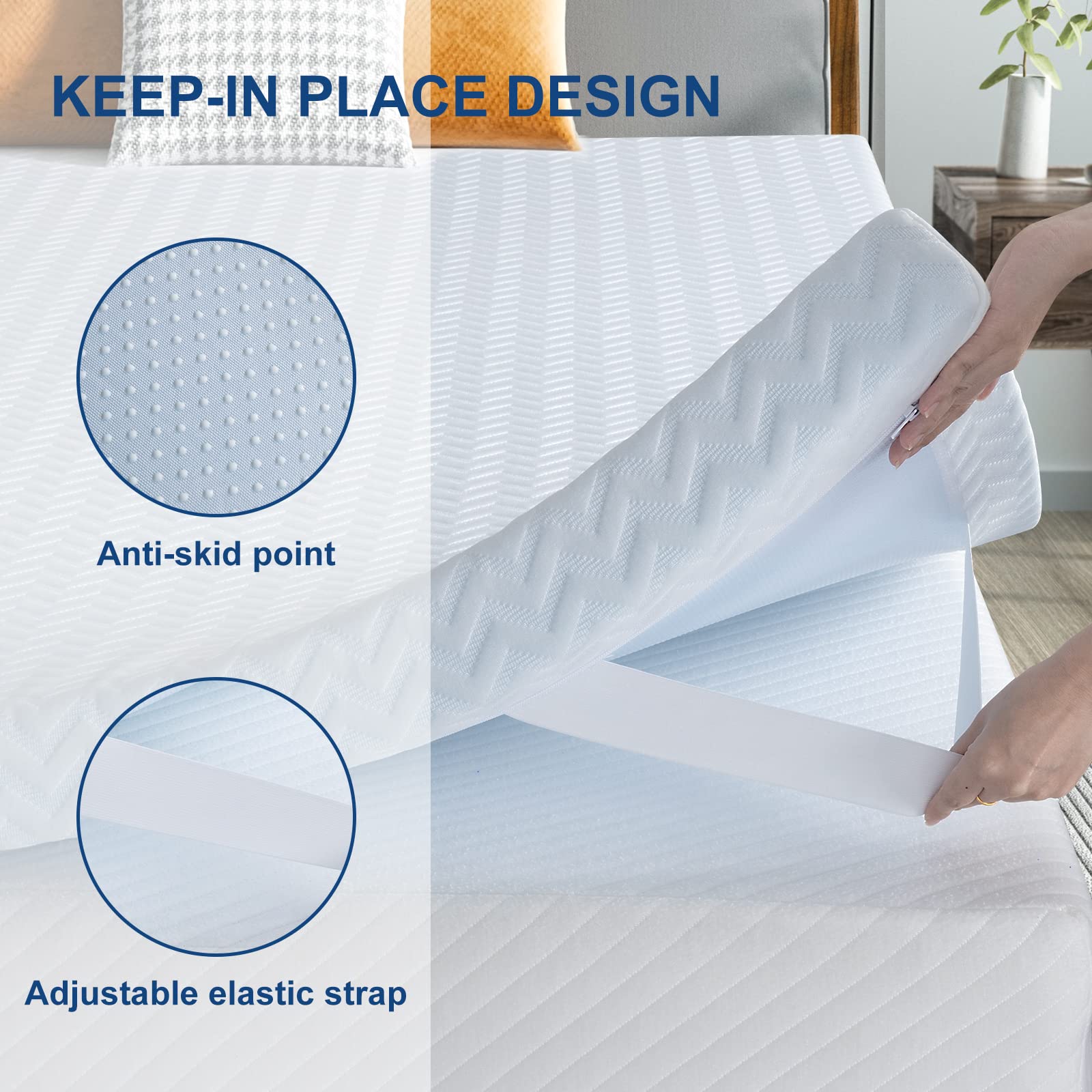 Maxzzz 4 Inch Gel Memory Foam Mattress Topper King Size High Density Bed Mattress Pad Pressure Relief Bed Topper with Remover Soft Cover, Certipur-Us & Oeko-Tex Certified White