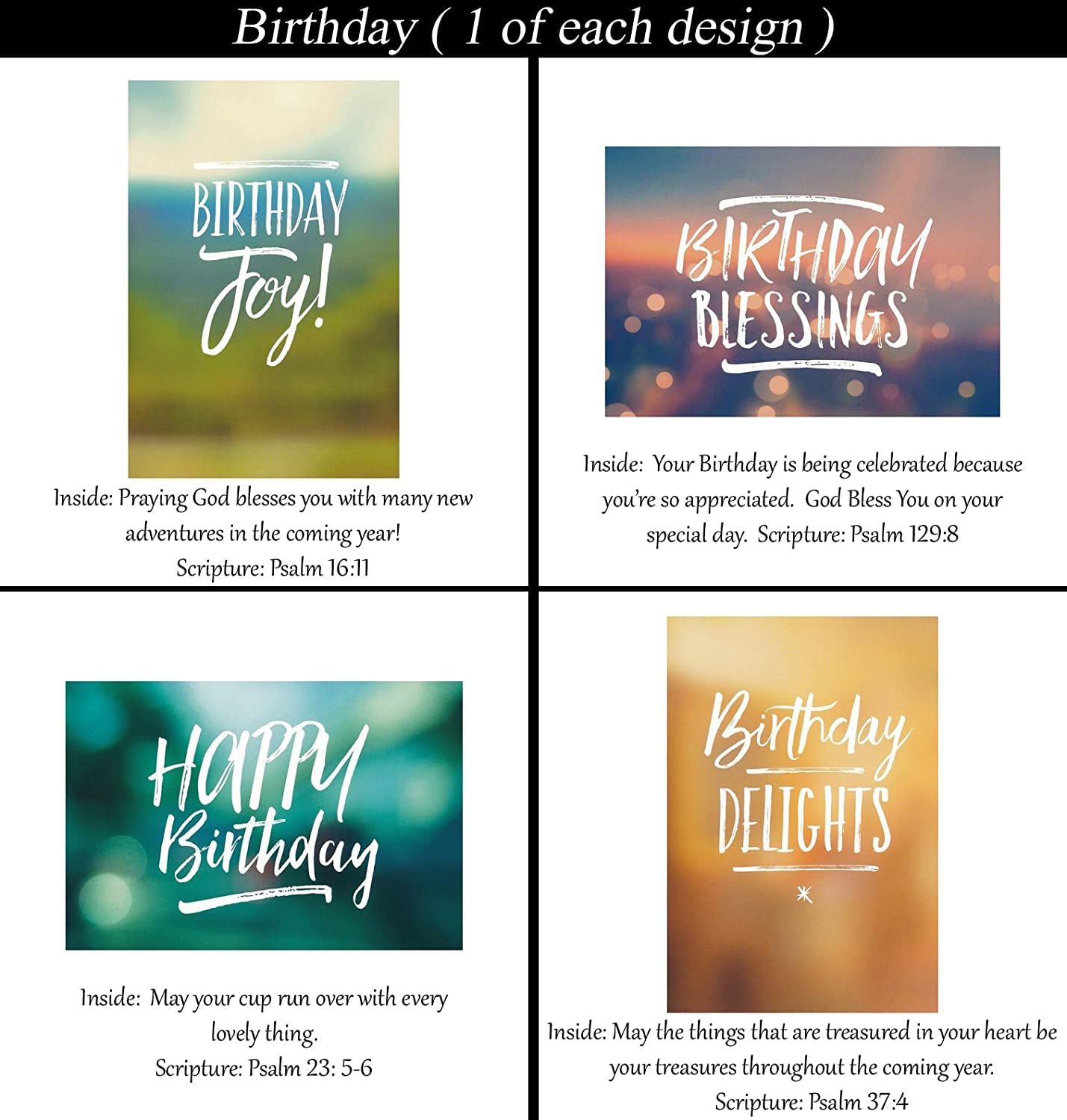 Birthday (No Repeated Cards) 32 Design Christian/Religious Greeting Card Assortment ~ Scripture in every card