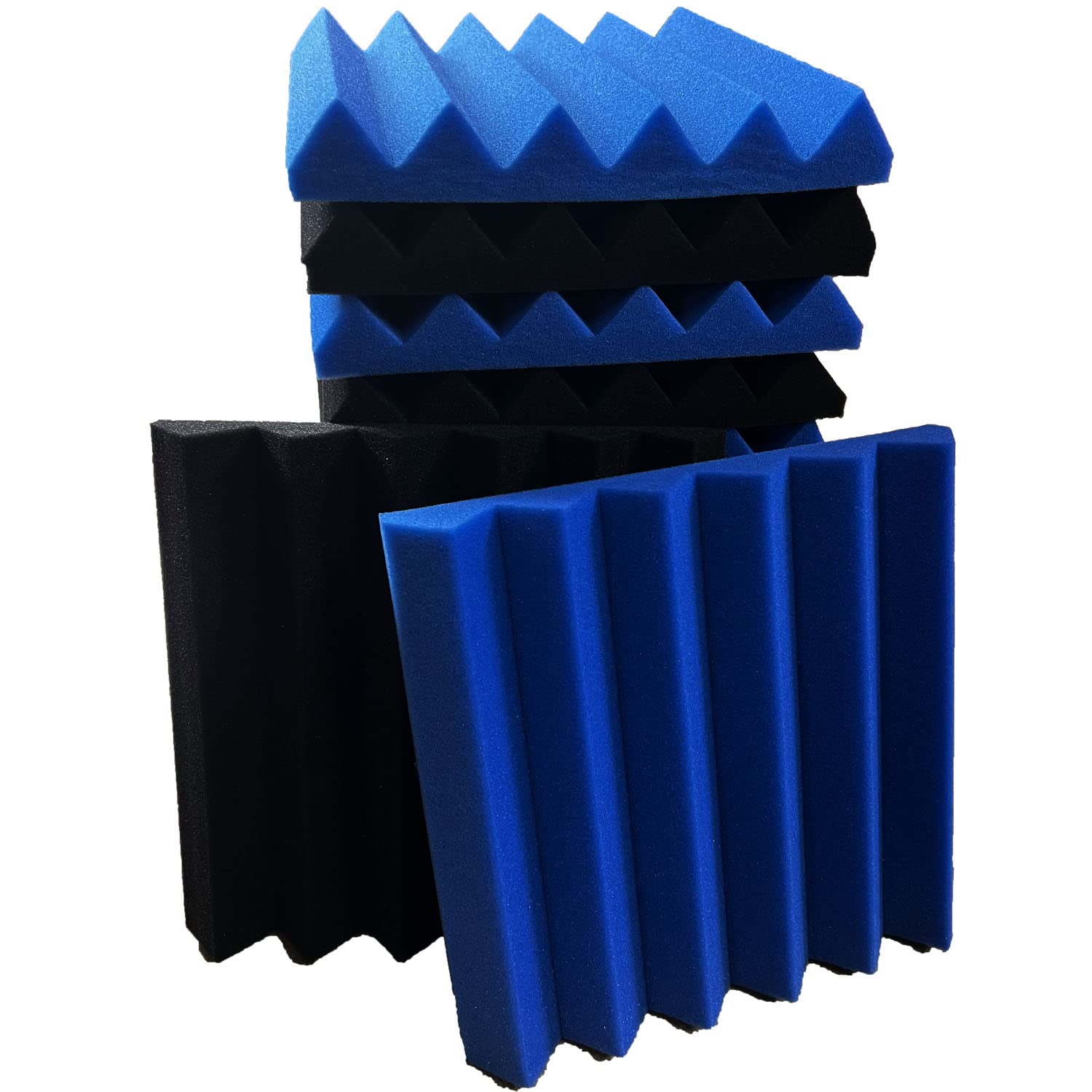 96Black/Blue Acoustic Foam Panel Wedge Studio Soundproofing Wall Tiles 12" X 12" X 2"
