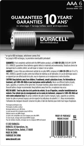 Duracell Rechargeable AAA Batteries, 6 Count (Pack of 1) Triple A Battery for Long-lasting Power, All-Purpose Pre-Charged Battery for Household and Business Devices