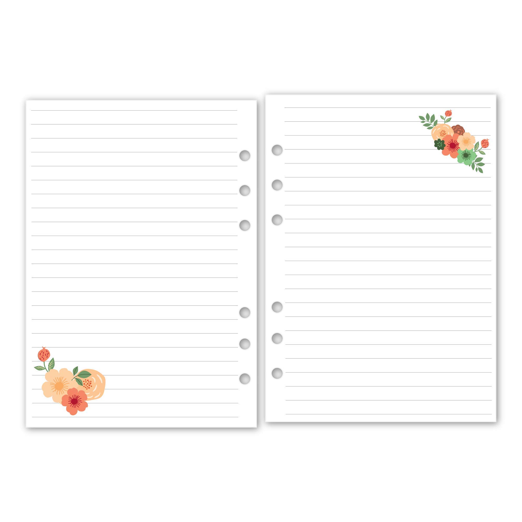 A5 Lined Flower Planner Insert Refill, Wide or College Ruled, 5.83″ x 8.27″, Fits 6-Rings Binders - Filofax, LV GM, Moterm, Choice of Quantity