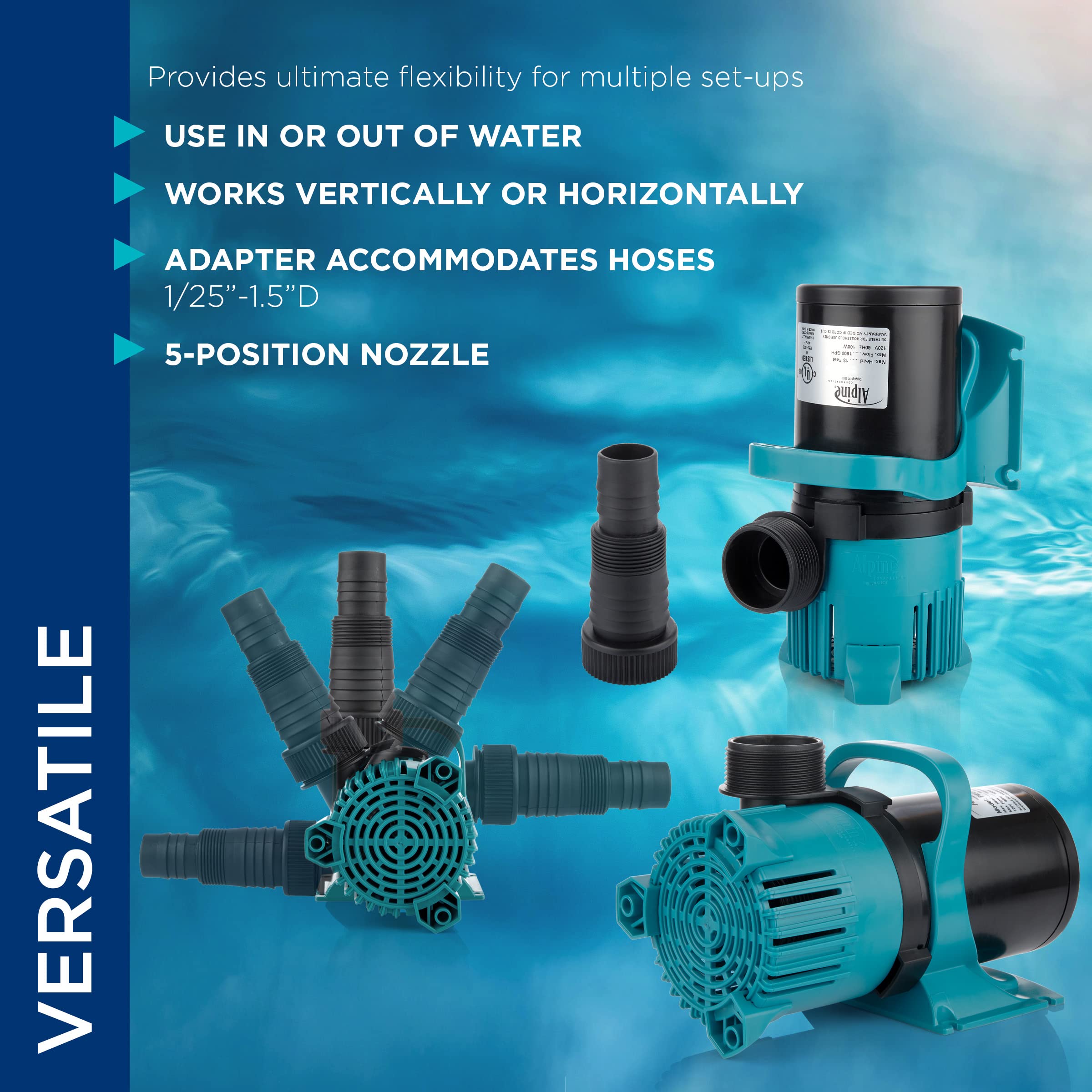 Alpine Corporation 3000 GPH Vortex Energy-Saving Pump for Ponds, Fountains, Waterfalls, and Water Circulation
