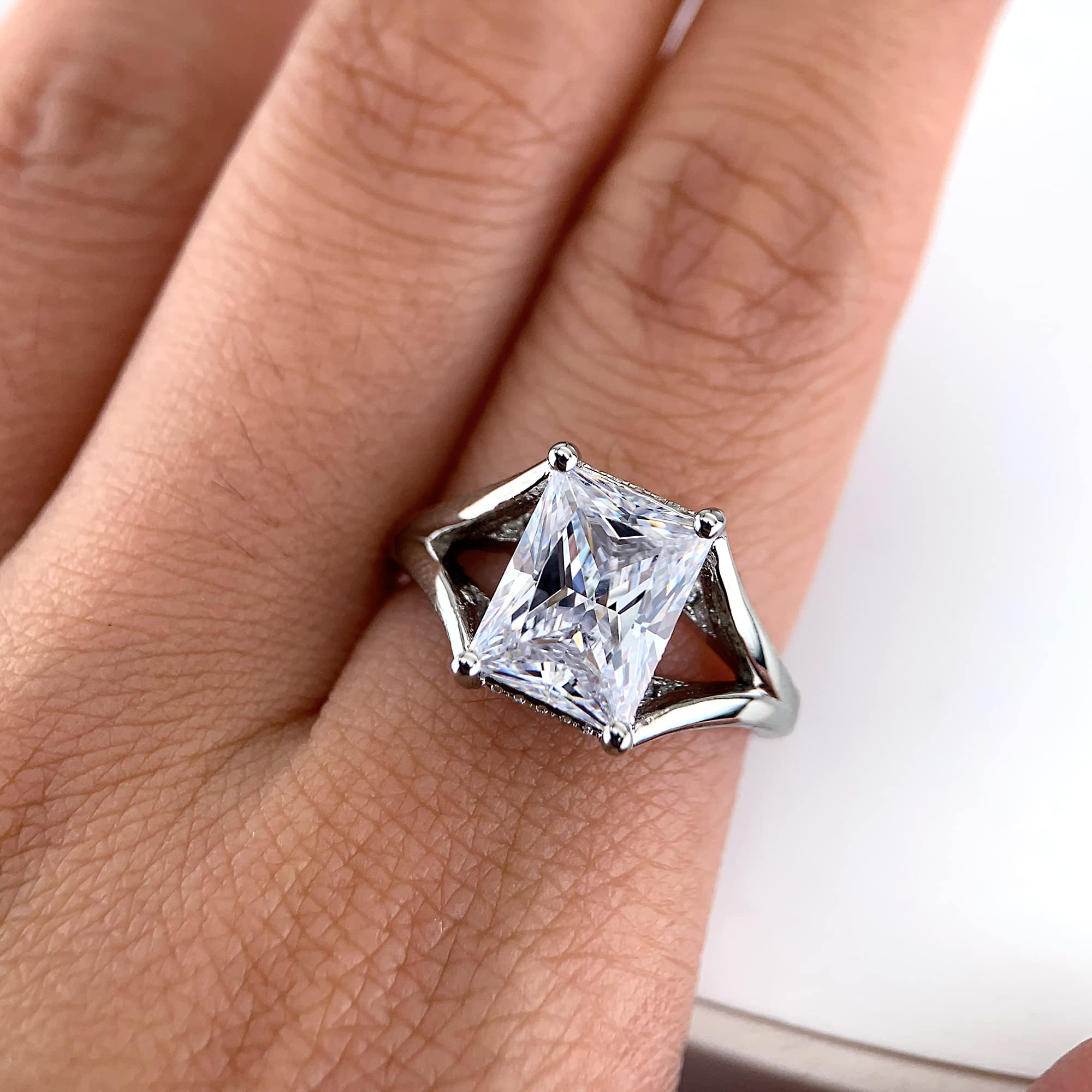 925 Sterling Silver 3ct Simulated Radiant Cut Diamond Engagement Rings For Women Comfort Fit Wedding Ring Size 5-10 (6.5)
