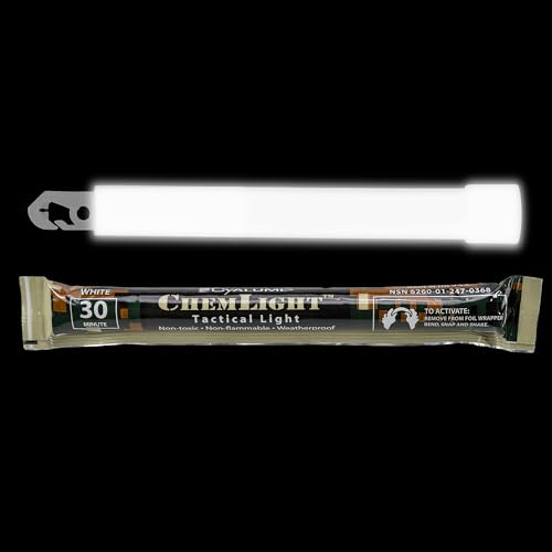 Cyalume - 9-03680 ChemLight Military Grade Chemical Light Sticks – 30 Minute Duration Light Sticks Provide Intense Light, Ideal as Emergency or Safety Lights and Much More, Standard Issue for U.S. Military Personnel – White, 6” Long (Pack of 10)