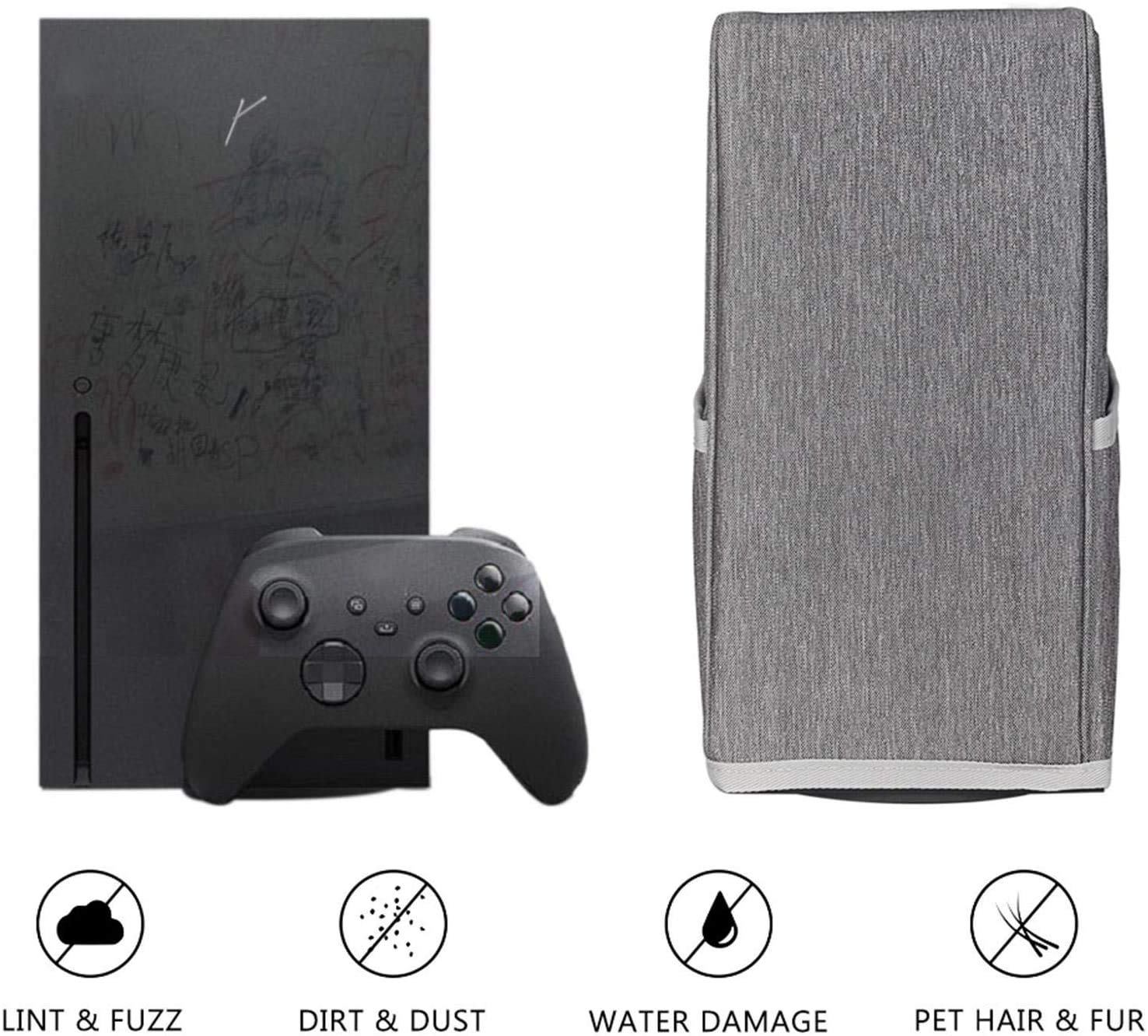 Dust Cover for Xbox Series X, Console Customized Anti Scratch Waterproof Cover Nylon Sleeve Premium Ultra Fine Soft Velvet Lining Case Cover Dust Guard with Back Cable Port Grey