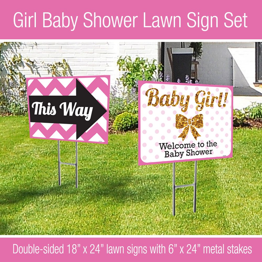 VSE | Baby Girl Double Sided Lawn Sign 18x24 Inch | Baby Shower Kit | 6x24 Inch H-Stakes