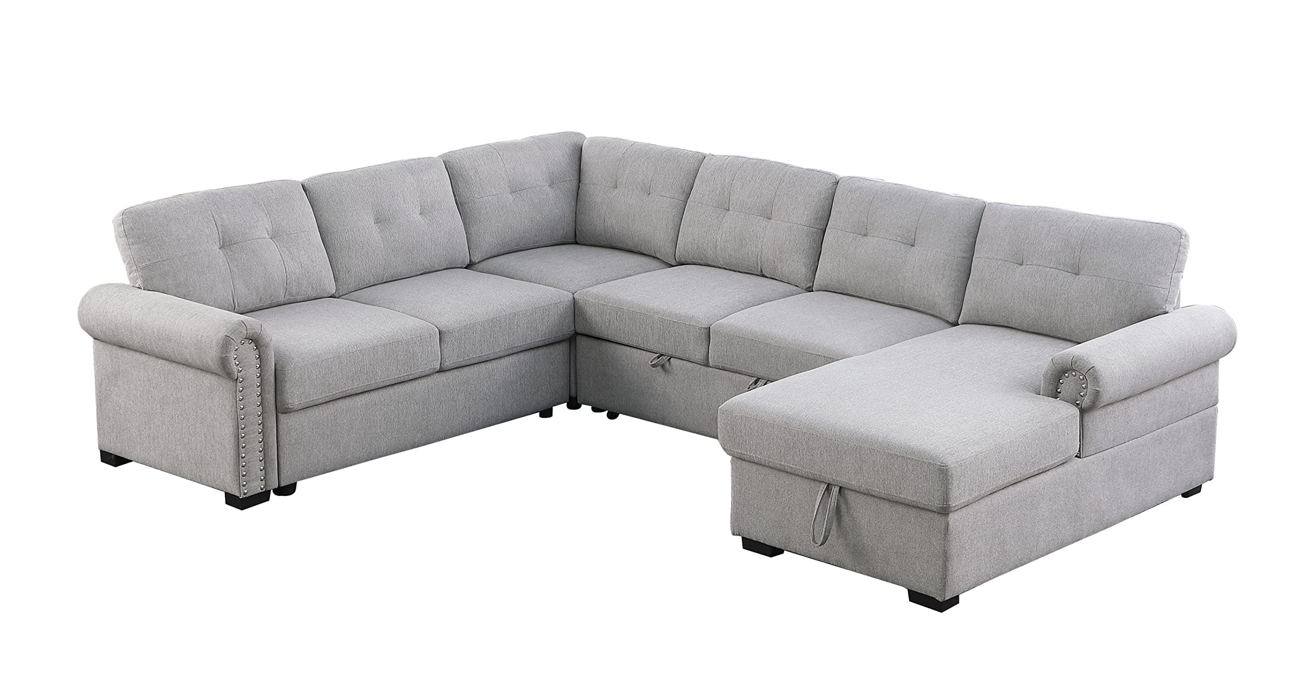Sleeper Sofa with Pull Out Couch 6 Seater Modular Sectional Sleeper Sofa Bed with Storage Chaise, Fabric Sofa Sleeper Couch with Pullout Bed