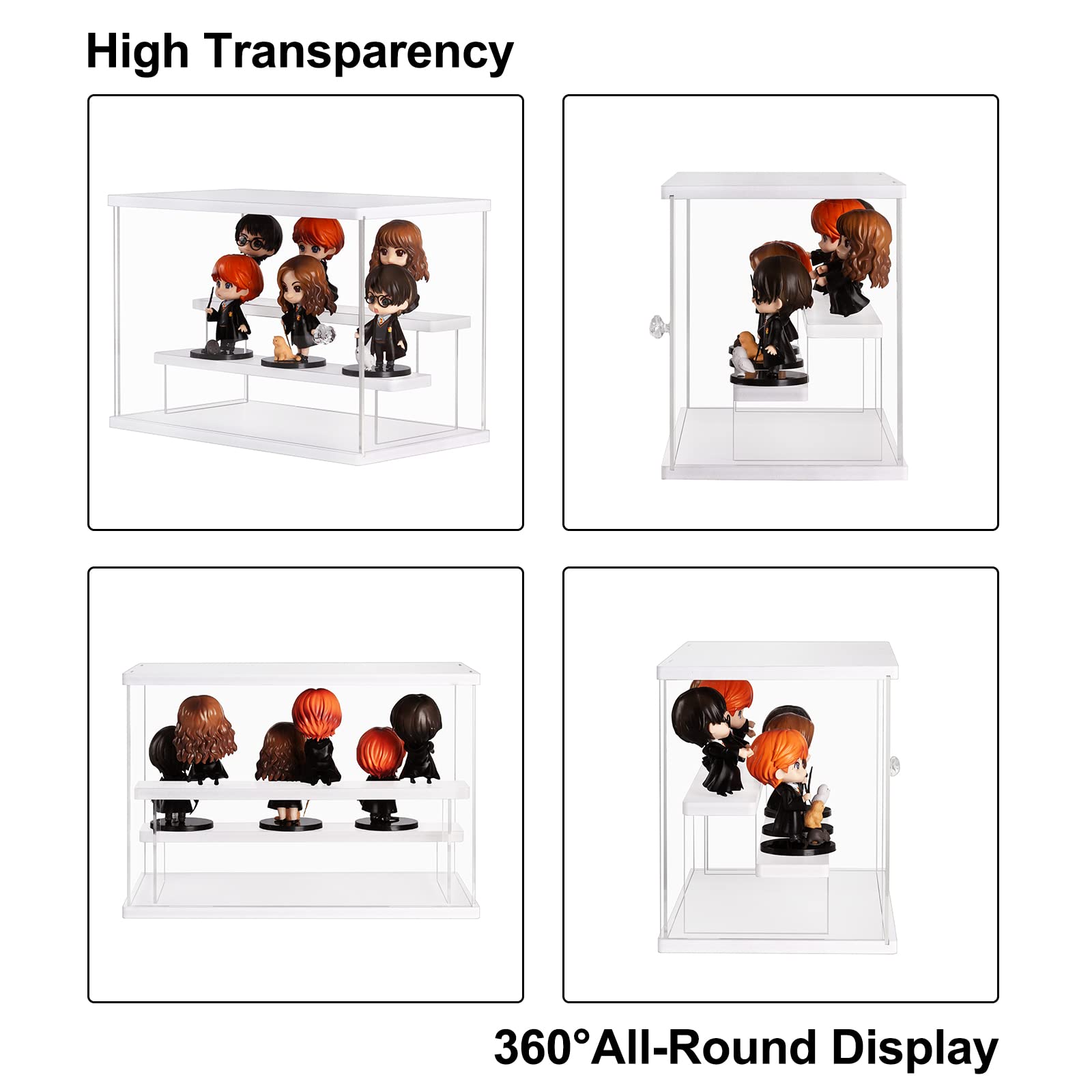 Acrylic Display Case, Clear Display Storage Box Countertop Cube, 3 Tiers with 2 Removable Ladder Shelves Dustproof Protection Showcase for Action Figures, Any Toys, Collectibles - 12.4x7x8.6in