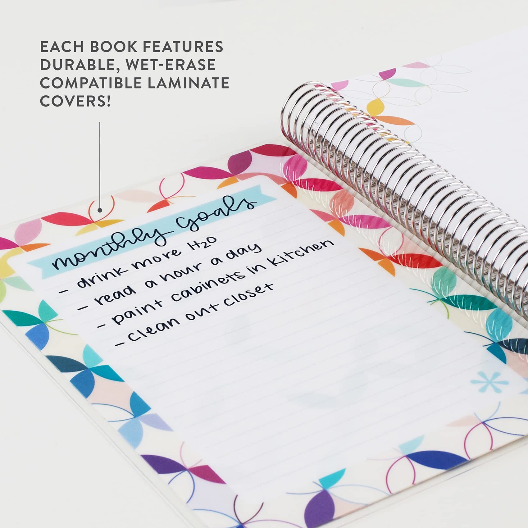 8.5" x 11" Spiral Bound 12 Month Planner ( Jan 2022 - Dec 2022 ) - Painted Stripes w/ Mid Century Circles. 80 lb. Mohawk Paper. Dated Spreads, Lined Pages & Stickers by Erin Condren.