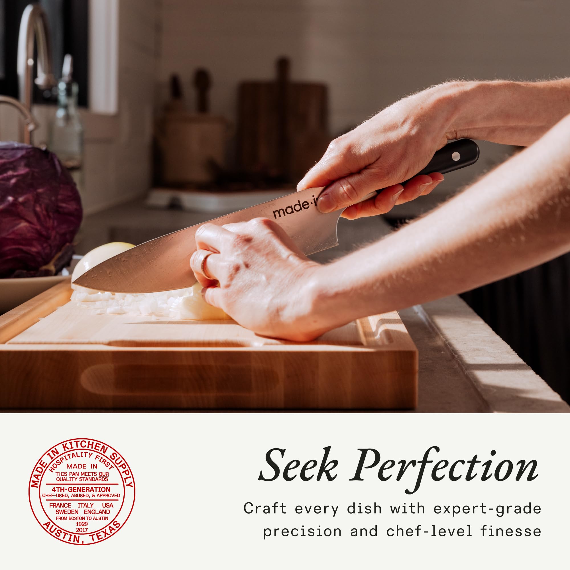 Made In Cookware - 8" Chef Knife - Crafted in France - Full Tang With Truffle Black Handle