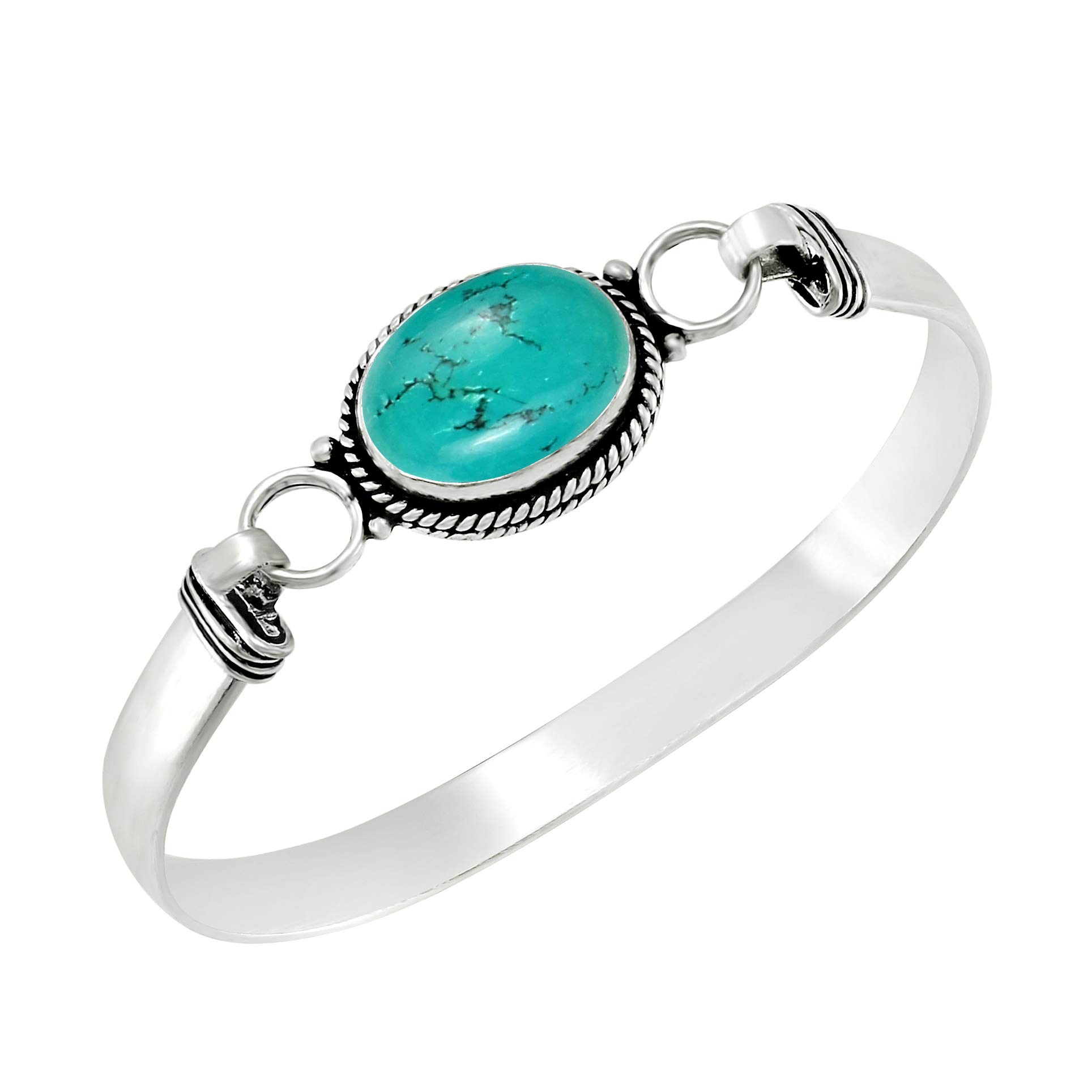 8.80 Cts Turquoise Bangle For Women Silver Overlay Handmade Vintage Boho Style Jewelry Mother's Day Gifts For Mom Wife