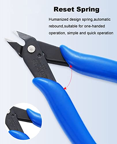 Asande 5Pcs Side Cutters Flush with Spring,Small Wire Cutters for Jewelry Making,Precision Wire Snips,Side Cutting Pliers,Zip Tie Cutter (Blue-5 Inches) Blue-5pcs