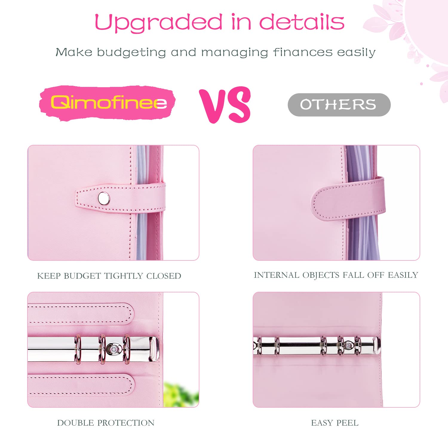 A6 Binder,Cash Envelopes for Budgeting,37 Pcs Budget Binder with Cash Envelopes, Money Saving Binder, Refillable Loose-Leaf Budget Wallet Planner Money Organizer for Cash Receipt Coupon, Pink