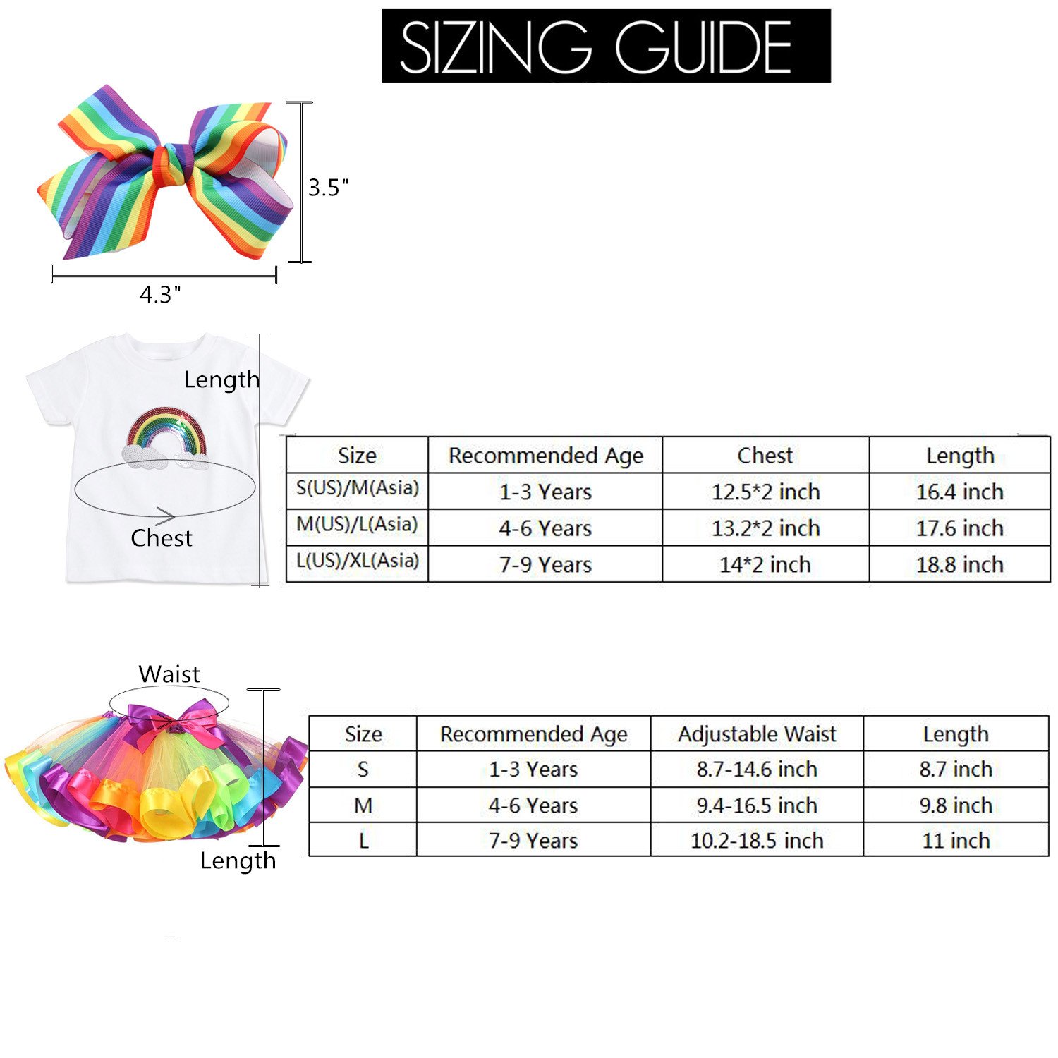 traderplus Rainbow T-Shirt and Ballet Tutu Skirt with Hair Bows Set for Baby Girls (4-6 Years)
