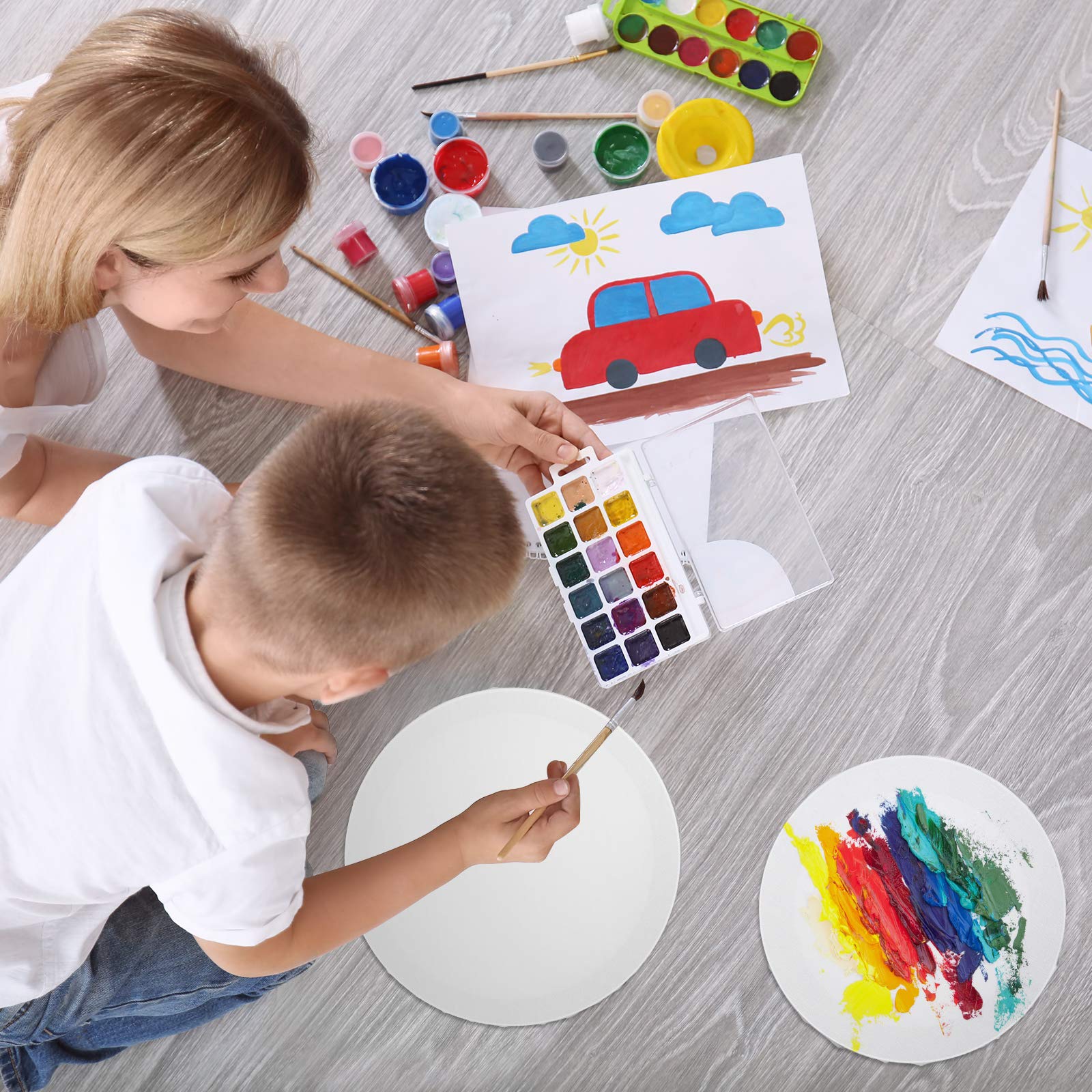 6 Pieces Round Painting Canvas Blank Round Shaped Paint Board Canvas Stretched Primed Decoration Boards for Painting for Students Artist Hobby Painters Beginners