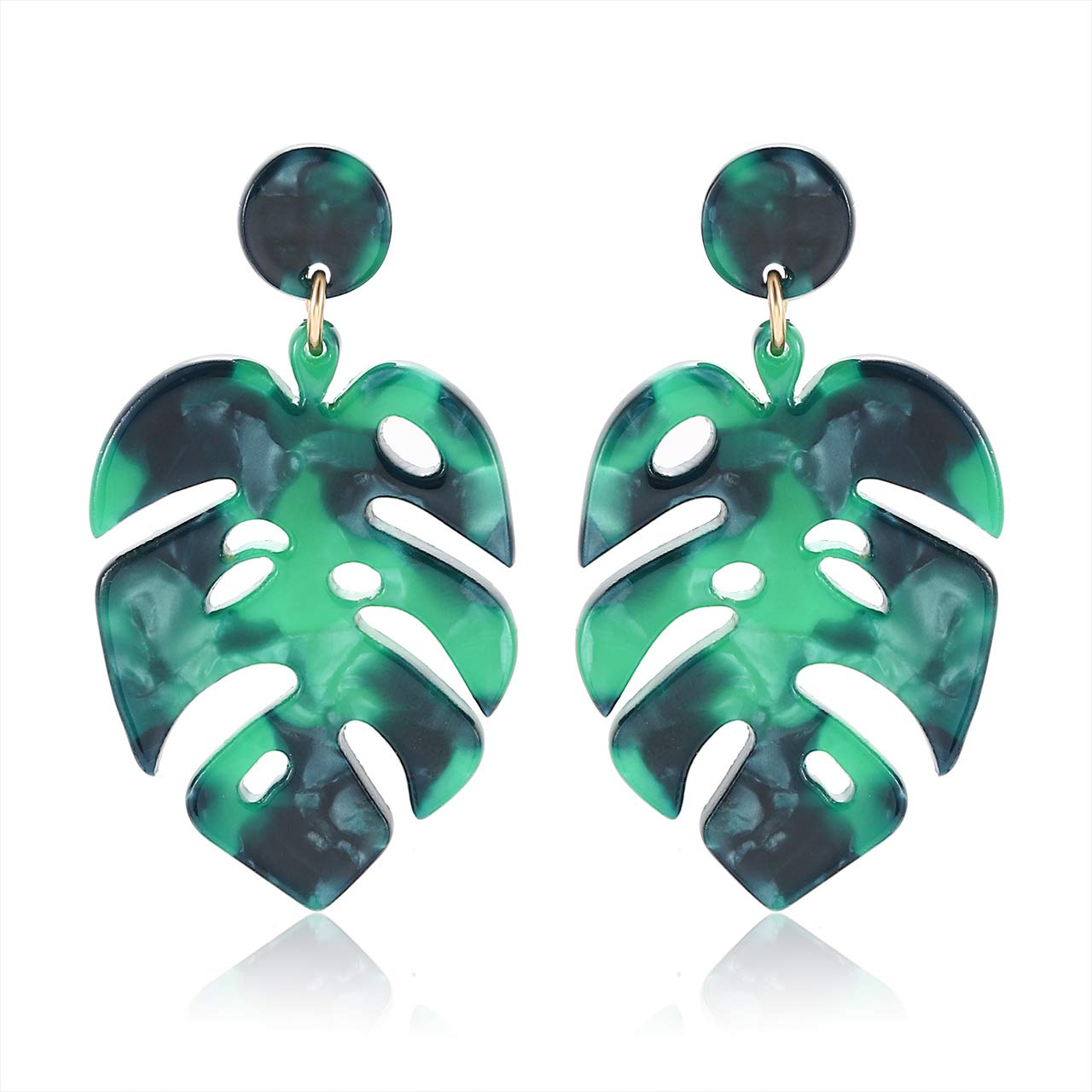 Acrylic Earrings For Women Statement Palm Leaf Earrings Resin monstera Drop Dangle Earrings Fashion Jewelry (Green)