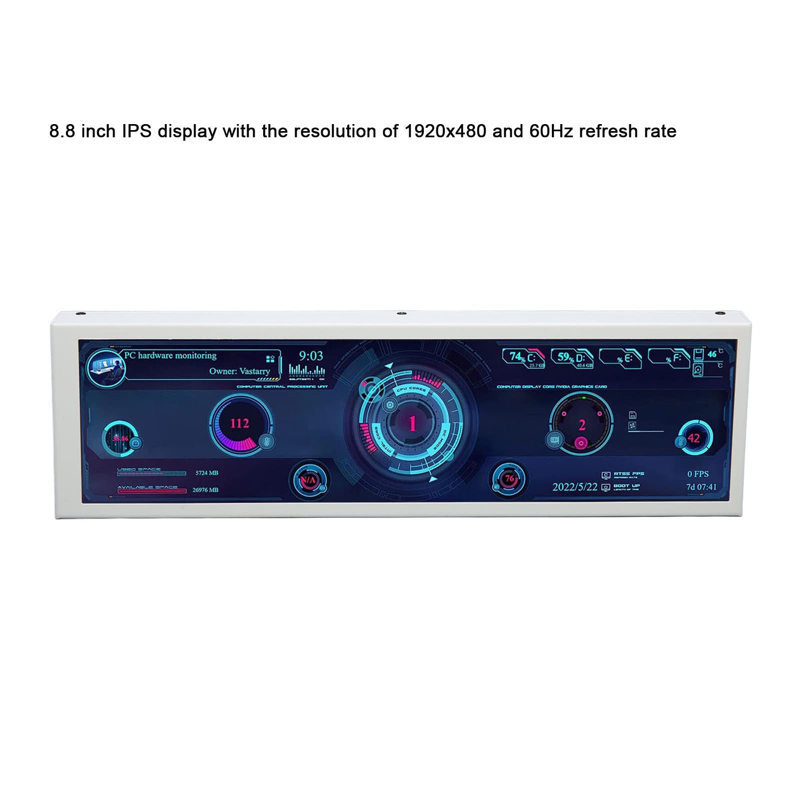 8.8Inch Display Computer Temp Monitor, CPU Hardware External Expansion Display High Resolution Screen Data Monitor for Computer Case PC , PC Sensor Panel Secondary Screen
