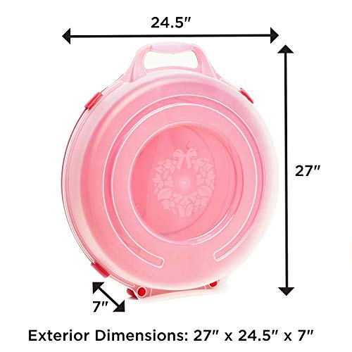 HOMZ Set of 3 Holiday Wreath Plastic Storage Containers, Holds Up to 24β Diameter, Secure Latching Lid and Easy Grip Handle, Stackable and Nestable, Red/Clear