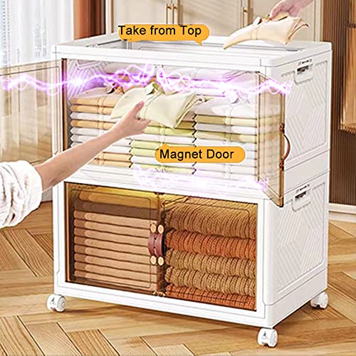 84 Gallon Closet Organizers and Storage - Trunk Organizer, 4 Layer 21 Gal Collapsible Storage Bins, Dorm Room Essentials, Stackable Closet Organizer, Large Storage Bins with Wheels and Doors