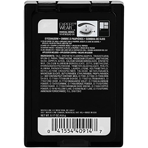 Maybelline New York Expert Wear Eyeshadow Quads, Charcoal Smokes, 0.17 oz.