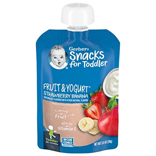 Gerber Baby Food Pouches, Toddler 12+ Months, Fruit & Yogurt, Strawberry Banana, 3.5 Ounce