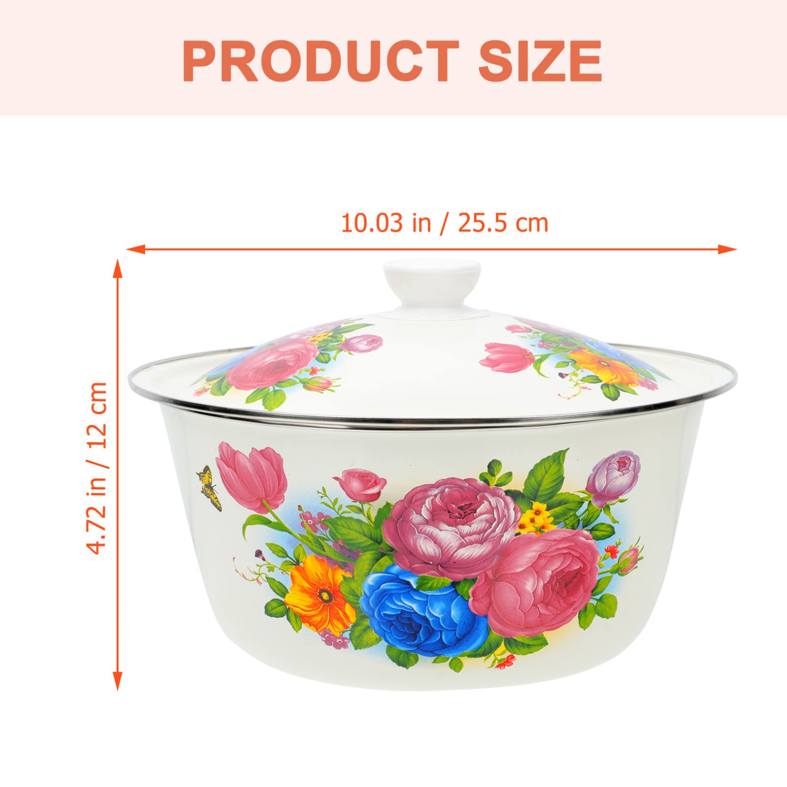 Angoily Enamel Mixing Bowl with Lid Flower Large Salad Bowl Enamelware Washing Basin Chinese Style Soup Bowls Vintage Serving Bowl for Ramen Asian Dishes Cereal Rice Noodle