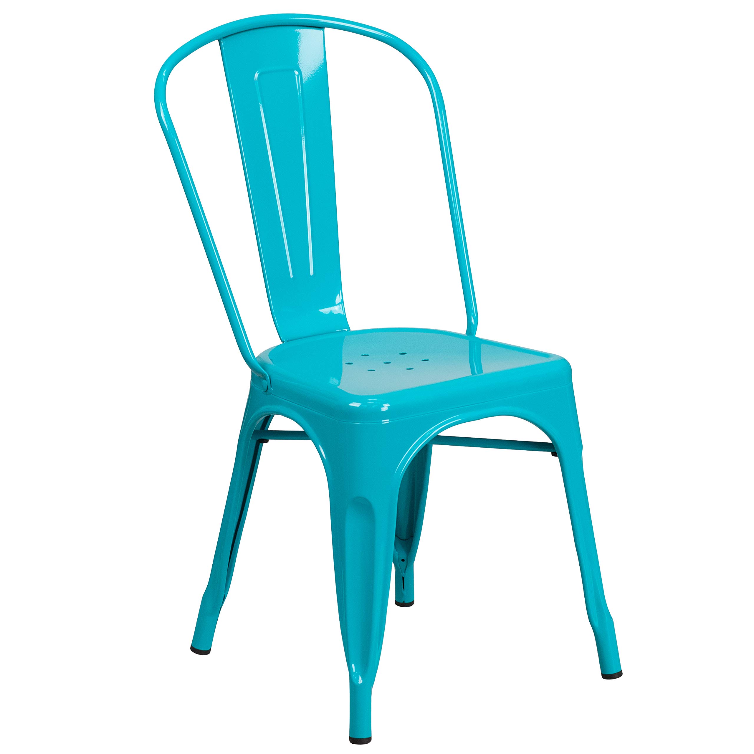 Merrick Lane Wells Stacking Dining Chair - Powder Coated Crystal Teal-Blue Metal Frame - Curved Slat Back - 500 lb. Static Weight Capacity - Indoor/Outdoor Use