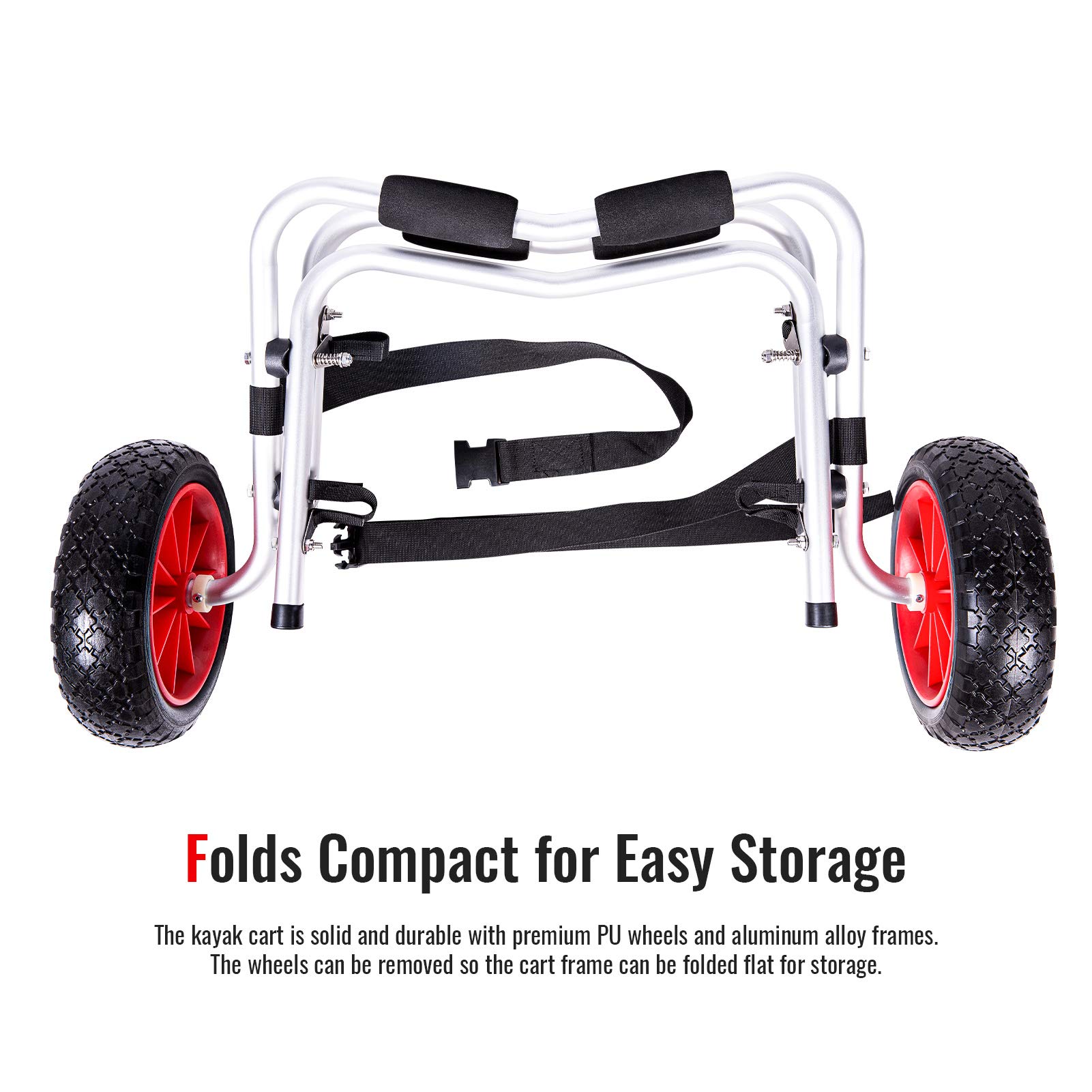 AA Products Kayak Canoe Carrier Cart Dolly Trailer Tote Solid Wheel Tires Hold up to 150 lb, Comes with Secure Buckle Straps
