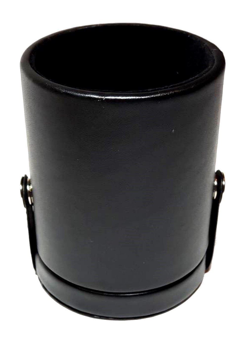 Black Leatherette Deluxe Dice Cup with Storage Compartment for Included Poker Dice Set with Clubs Ace Design