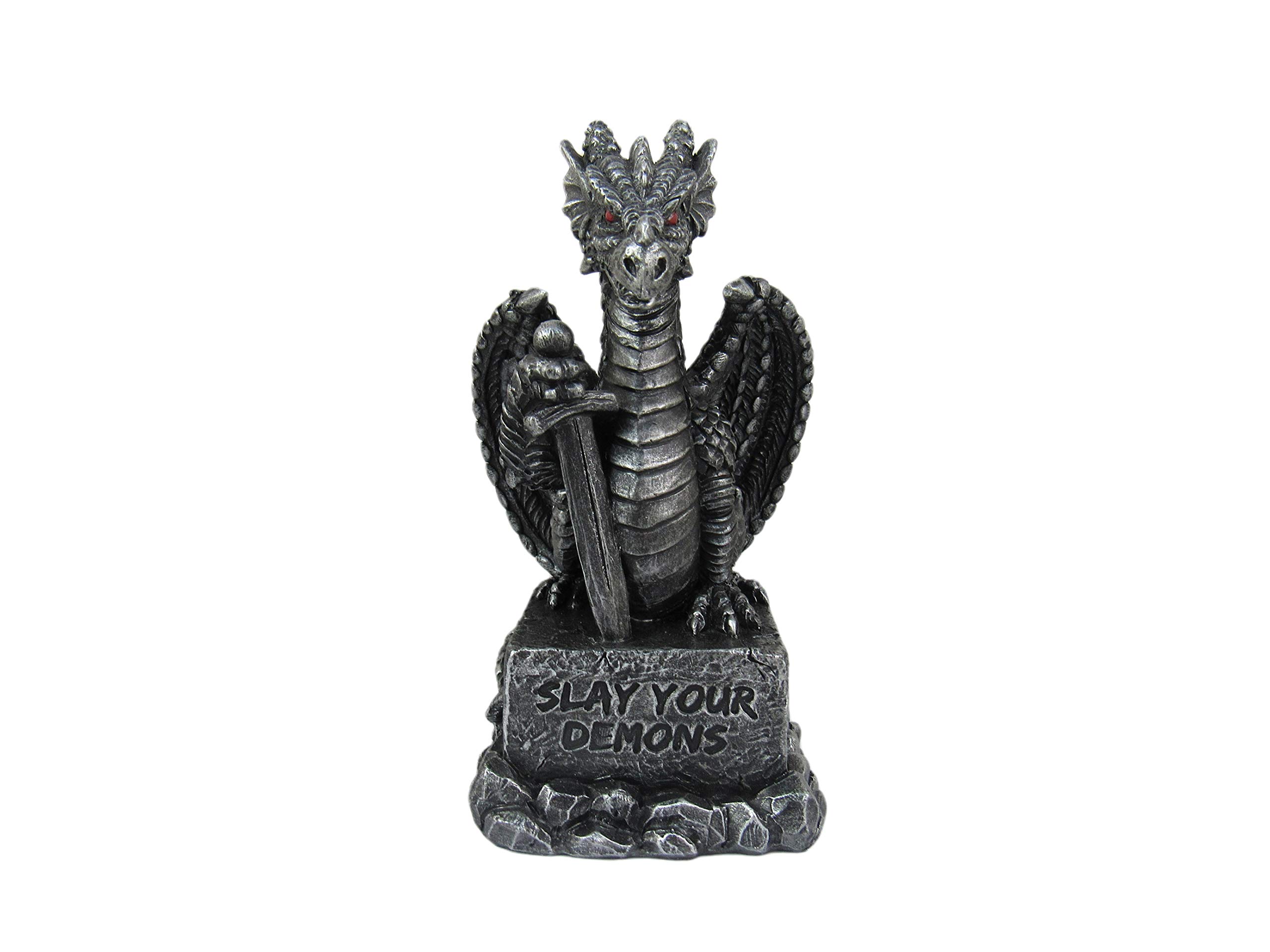 DWK Pewter Dragons Motivational Gothic Decor Mini Figurines | 4 Piece Set Medieval Home Decor and Dragon Garden Decor | Medieval Mini Statues Gifts for Meditation - 5"