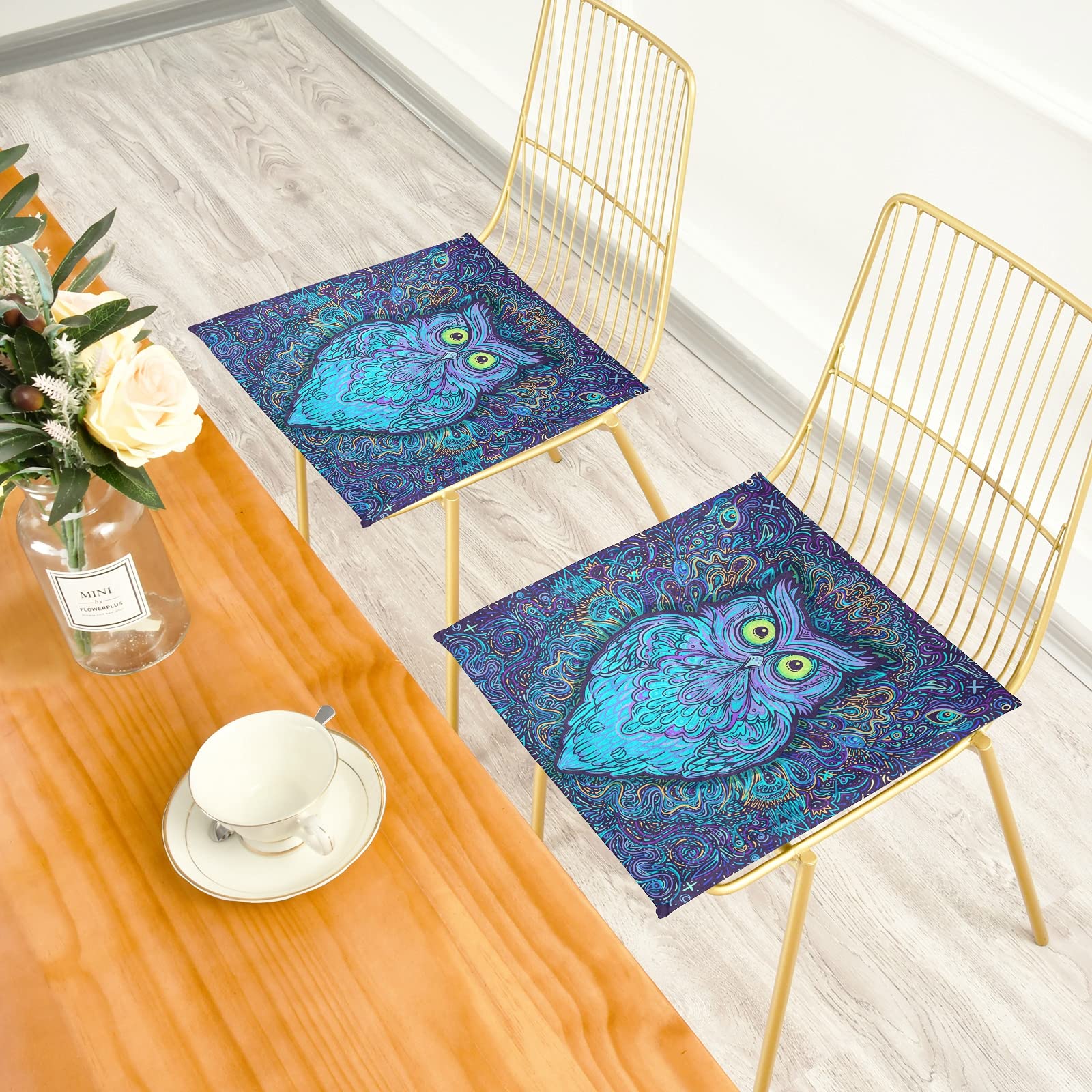ALAZA Cute Abstract Owl and Psychedelic Ornate Pattern Chair Pad Seat Cushion for Office Car Outdoor Indoor Kitchen, Soft Memory Foam, Back Pain, Coccyx & Sciatica Relief, 15.7x15.7 in