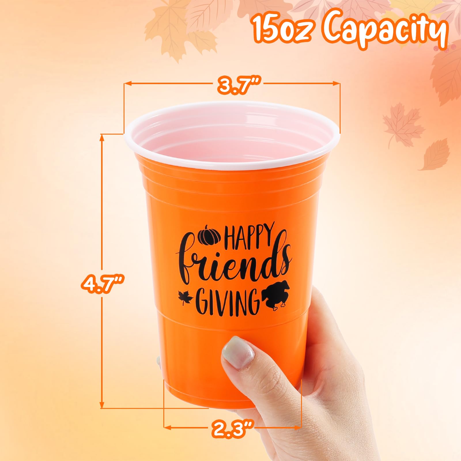 Nefelibata 48 Pack 15OZ Thanksgiving Party Plastic Cups Friendsgiving Disposable Tableware Friends Gathering Party Supplies Thanksgiving Dinner Wedding Birthday Favors Give Thanks Drinking Cups