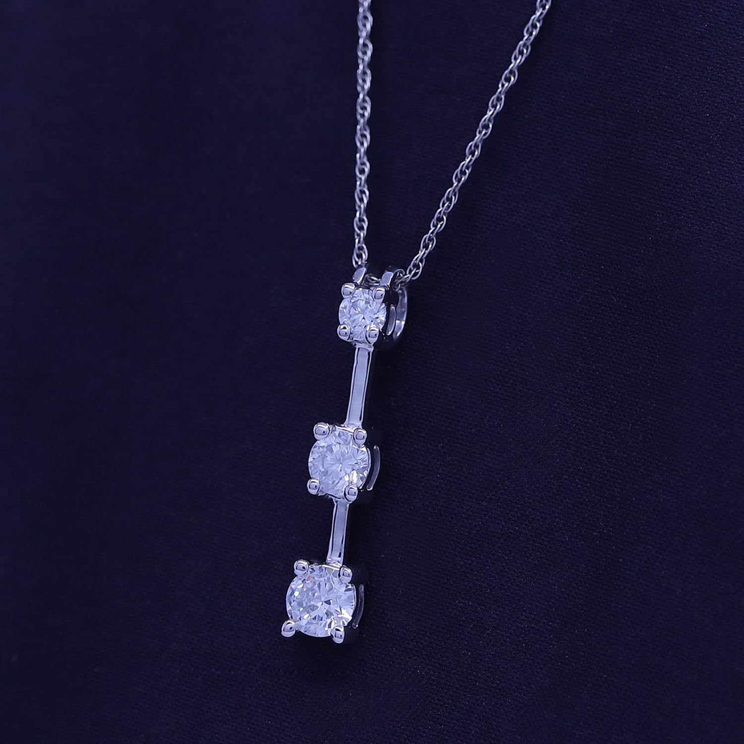 AFFY Past Present Future Three Stone Pendant Necklace in 14K White Gold Over Sterling Silver
