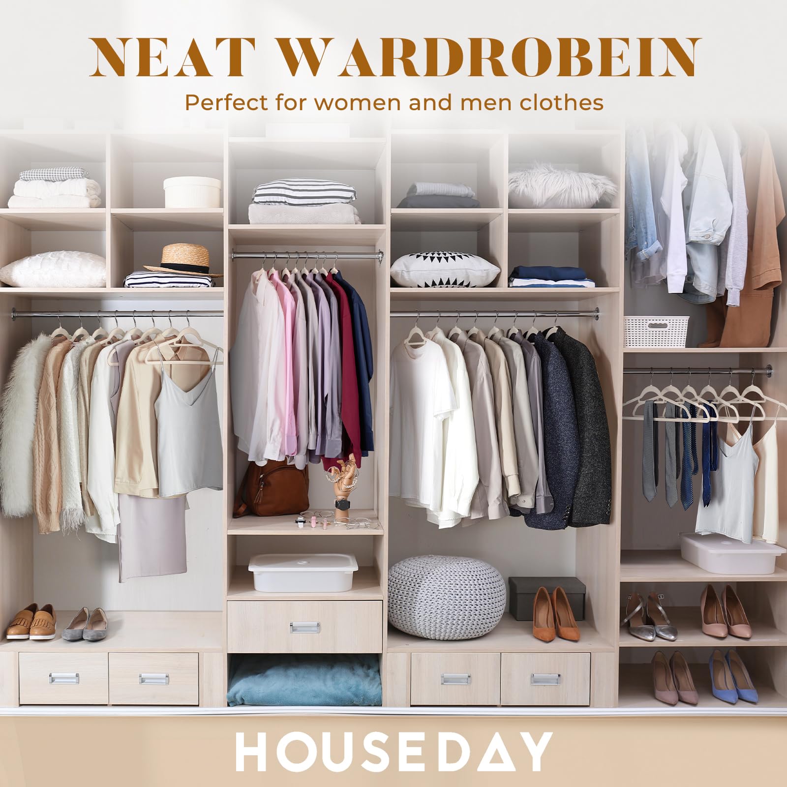 HOUSE DAY Velvet Hangers with Tie Bar 20 Pack Ivory, Clothes Hangers Non-Slip, Space Saving Felt Hangers for Pants, Coat, Suits, Shirt, Scarf, No Hanger Marks