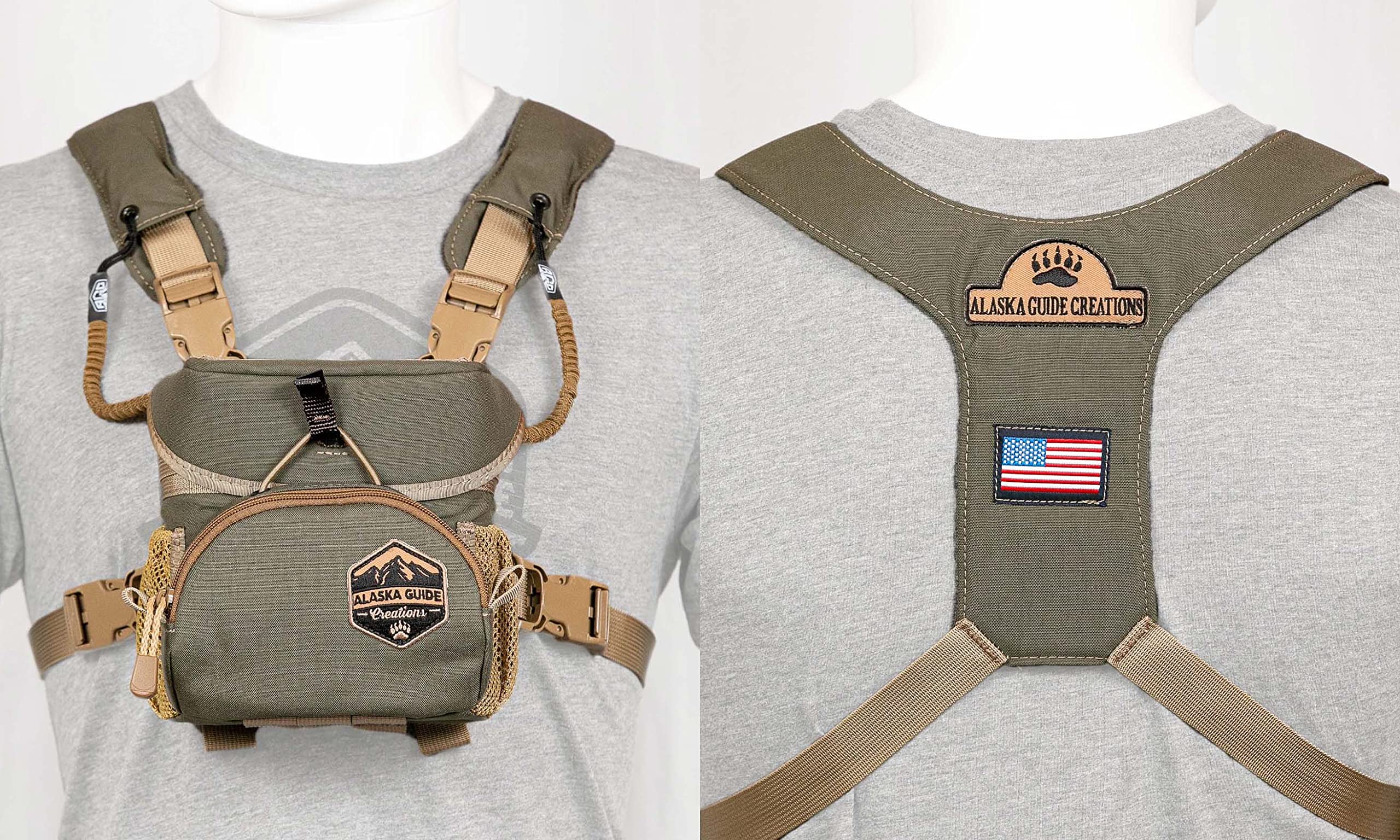 Alaska Guide Creations Hybrid Binocular Pack | Compact Utility Bag with Mesh Side Pockets | Binocular Harness for Comfort and Quick Access (Mossy Oak Break-Up Country)
