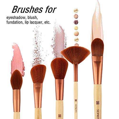 SEPROFE Makeup Brushes, 10Pcs Make Up Brushes Set, Premium Synthetic Kabuki Powder Foundation Contour Blush Concealer Eye Shadow Blending Liner Makeup Brush Kit with Organizer Bag and Makeup Sponge