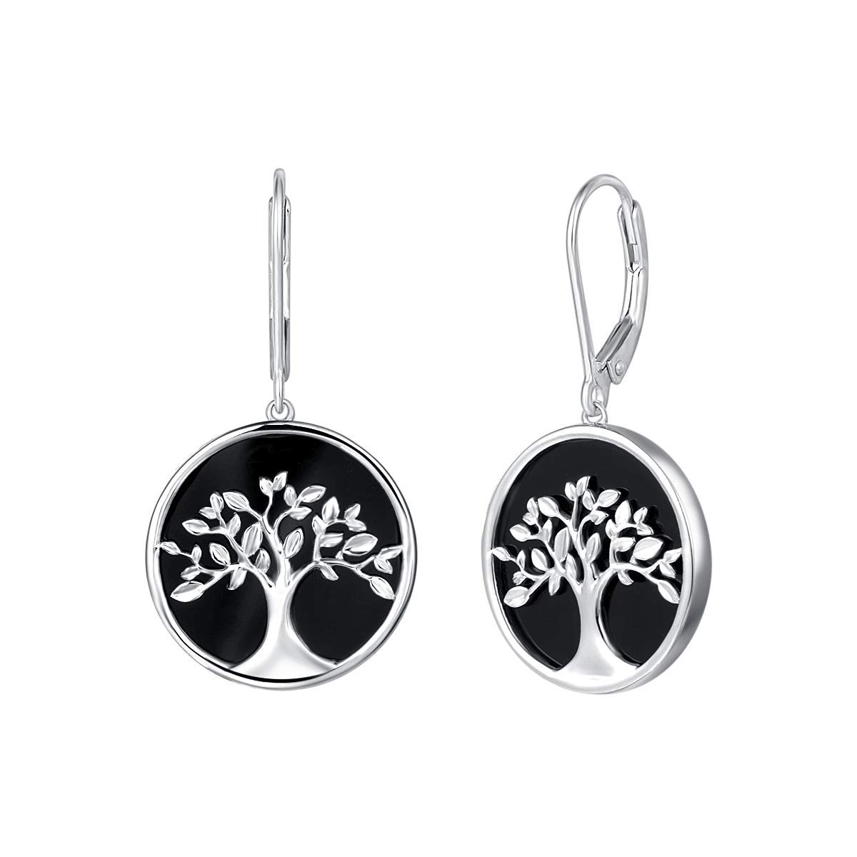 Agvana Sterling Silver Tree of Life Earrings for Women Genuine Black Onyx Family Tree Leverback Dangle Earrings Anniversary Jewelry Birthday Gifts for Women Mom Grandma Wife Her