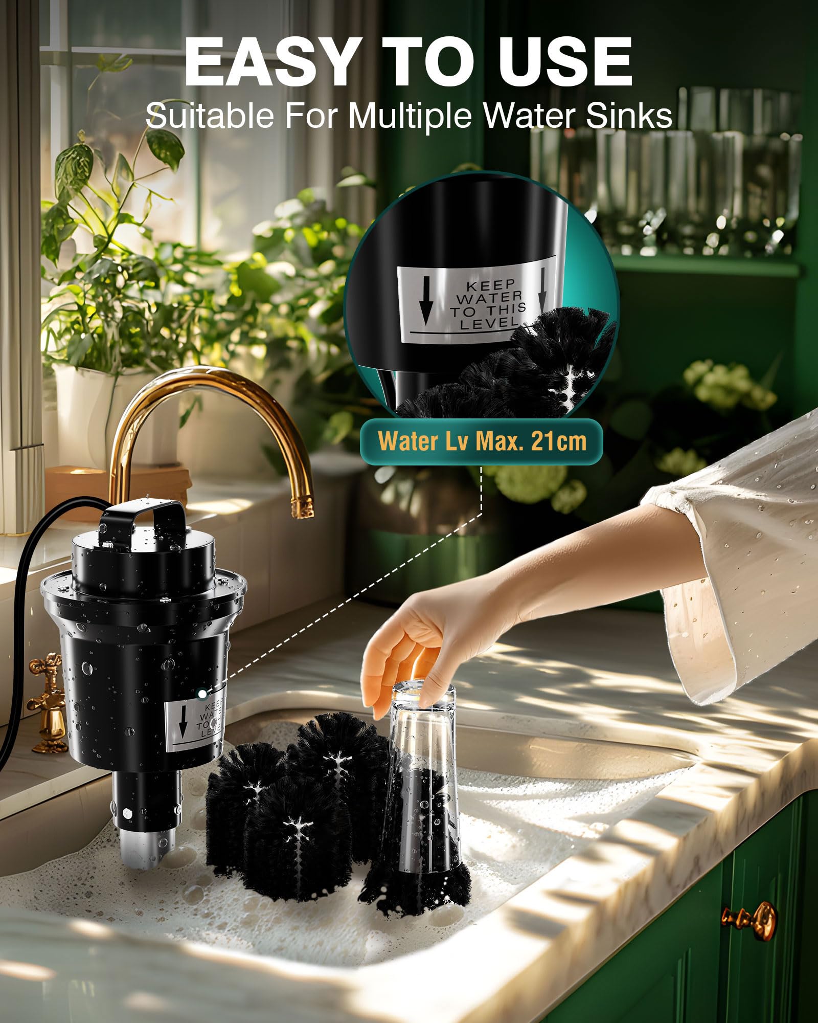 WantJoin Electric Commercial Glass Washer,Winery Wine Glass Cleaning Machine,5 Cleaning Brush Washers Glass,Perfect for Bars and Cafes