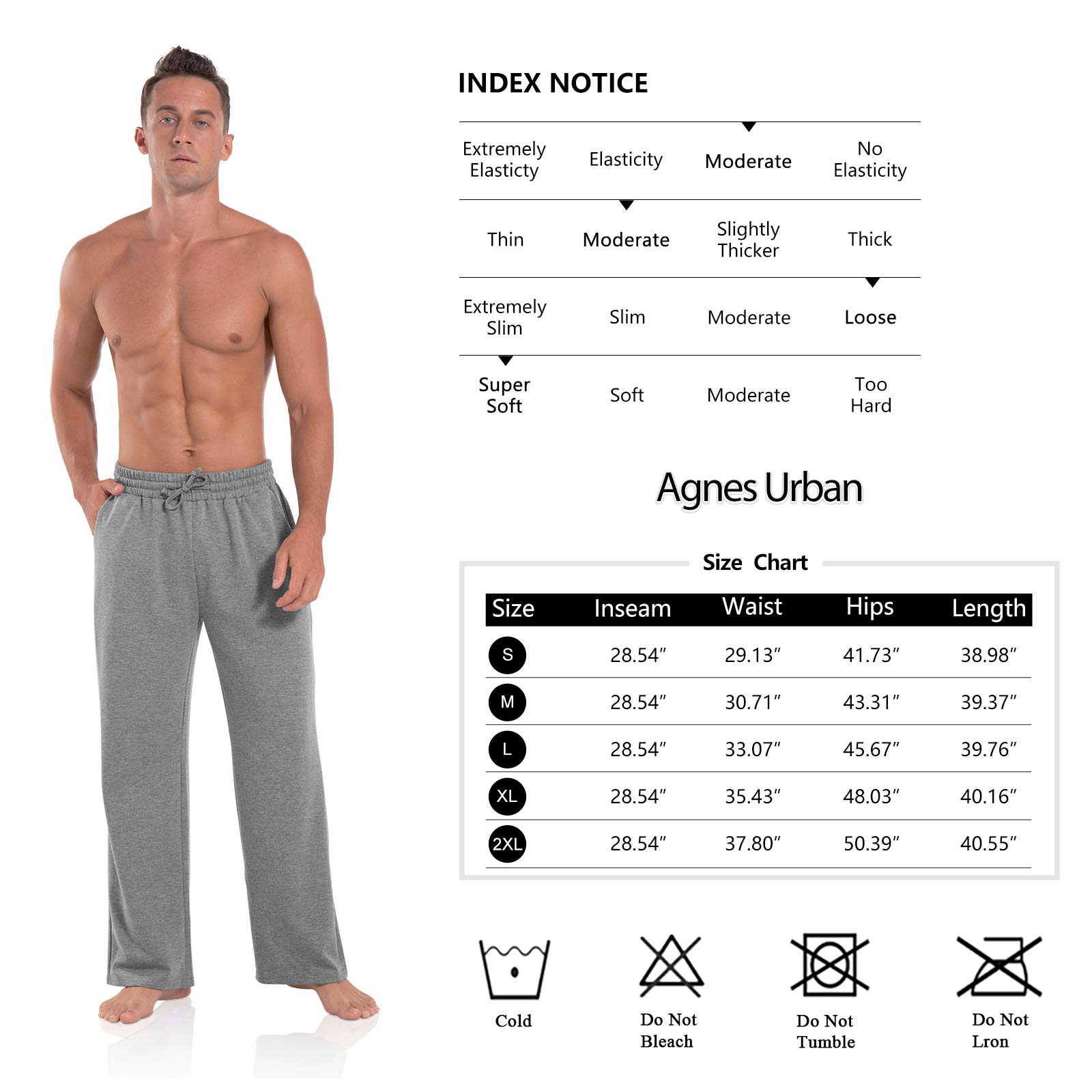 Agnes Urban Men's Joggers Sweatpants Open Bottom Straight Leg Casual Loose Fit Running Athletic Jersey Pants with Pockets Grey