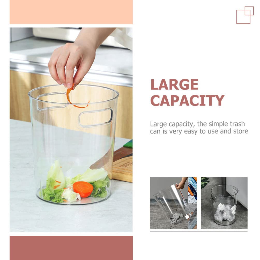 SEWACC Small Trash Can Plastic Wastebasket Clear Garbage Container Bin Ice Bucket Flower Arrangement for Bathroom Bedroom Kitchen Home Office 17.5X16.5CM Trash Cans