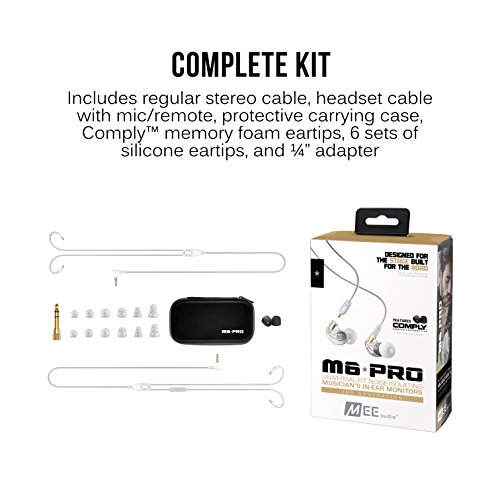 MEE audio M6 PRO In Ear Monitor Headphones for Musicians, 2nd Gen Model With Upgraded Sound, Memory Wire Earhooks & Replaceable Cables, Noise Isolating Professional Earbuds, 2 Cords Included (Clear)