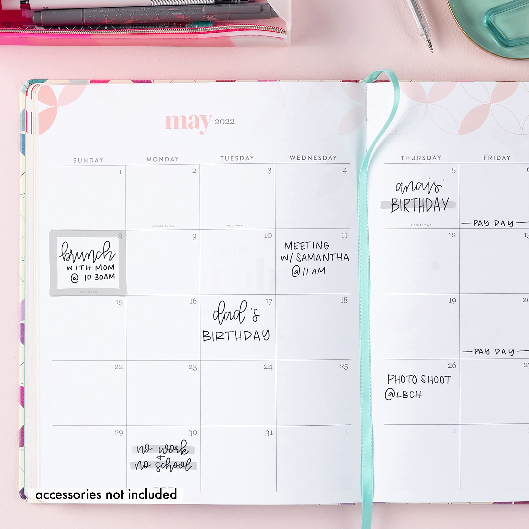 8” x 10” 12 Month Soft Bound Life Planner ( Jan 2022 – Dec 2022 ) – Colorful Mid Century Circles Cover + Mid Century Circles Interior Pages. Vertical Weekly and Monthly Agenda by Erin Condren