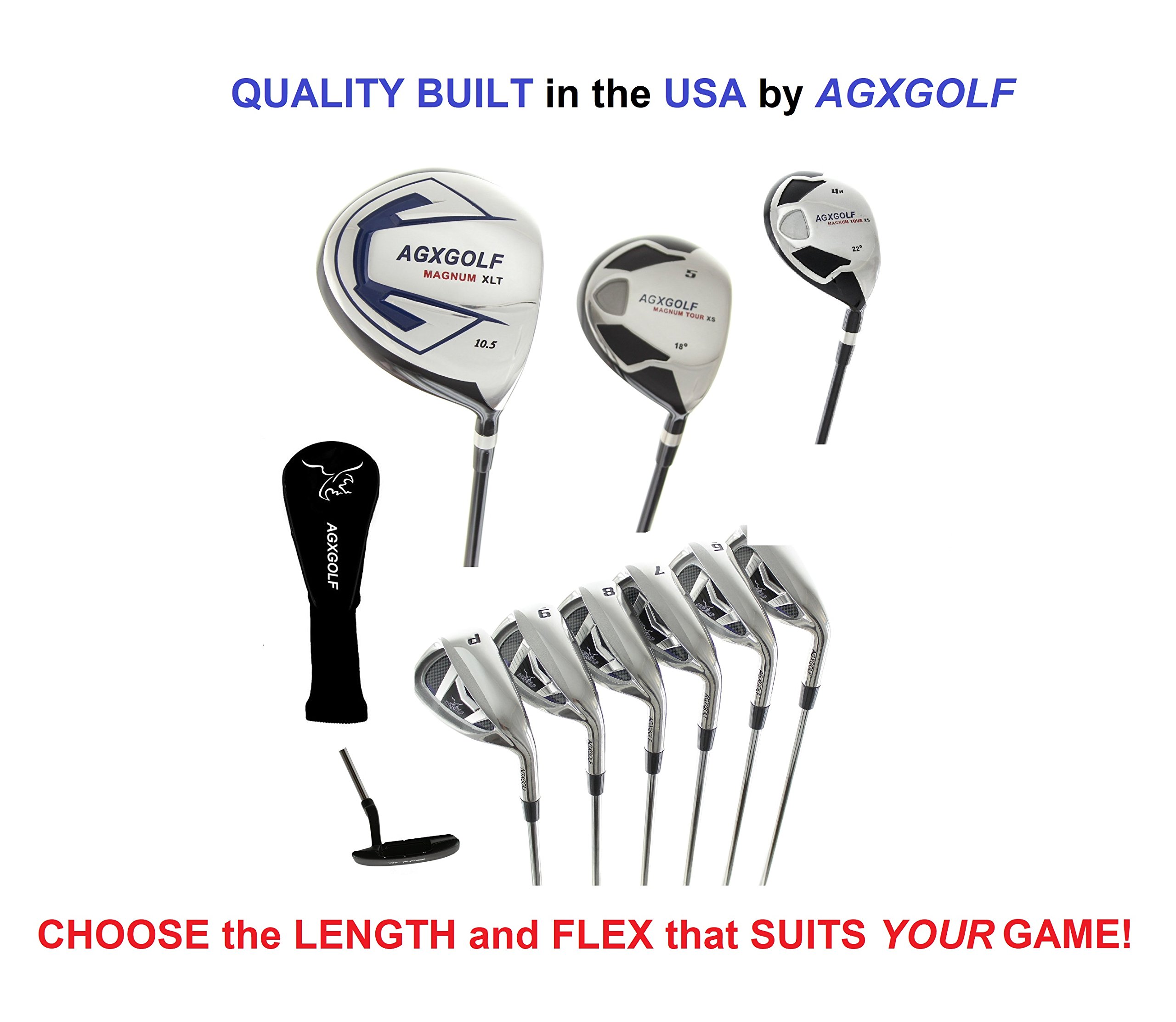 AGXGOLF Men's Regular Length XS Wide Sole Edition Complete Golf Set w/460 Driver +5 Wood + 4 Hybrid + 5-9 Irons + Pitching Wedge + Sand Wedge: Senior Flex, Right Hand: USA Built!