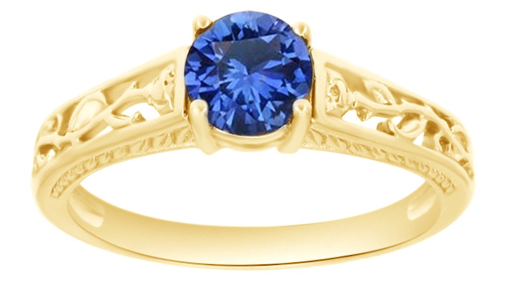 AFFY Simulated Blue Sapphire Solitaire Engagement Ring in 925 Sterling Silver (0.90 Ct) Ring Size - 13.5