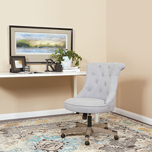 OSP Home Furnishings Hannah Tufted Office Chair with Adjustable Height and Grey Wood Base, Fog Fabric