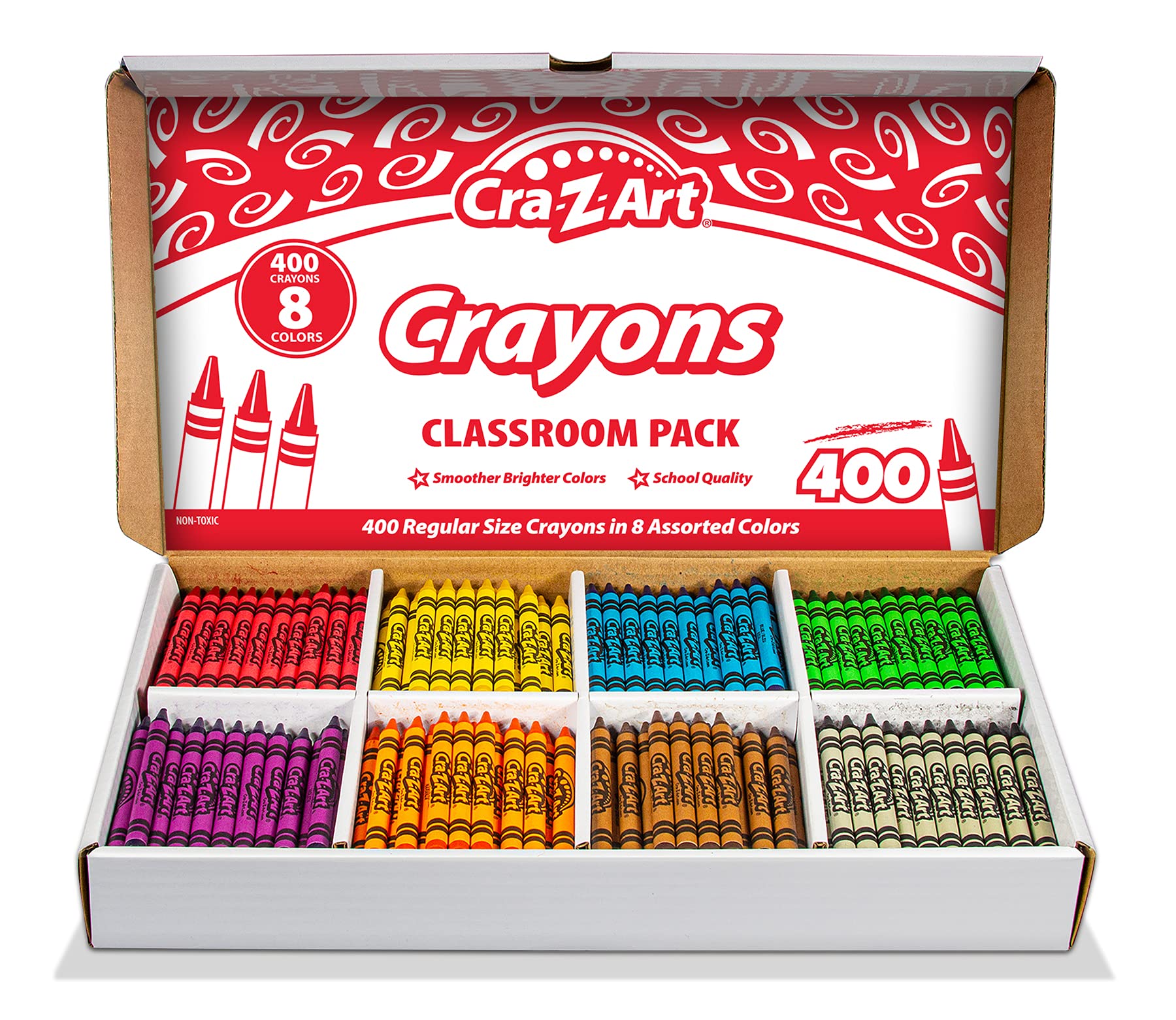 Cra-Z-art Crayon Bulk Class Pack 400ct 8 Assorted Colors, Back To School Supply List Essential, Bulk Pack for School Supply Rooms and In Class For Teachers