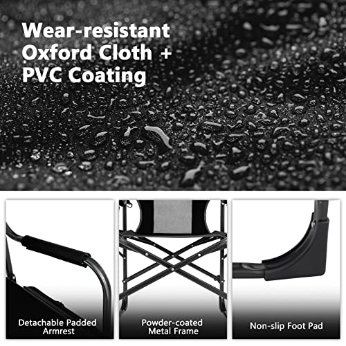 COSTWAY Folding Camping Chair, Heavy-Duty Director Chair Supports 400lbs for Adults with Side Table, Cooler Bag, Storage, Strap, Portable Makeup Chair Suitable for Fishing Picnic, Black
