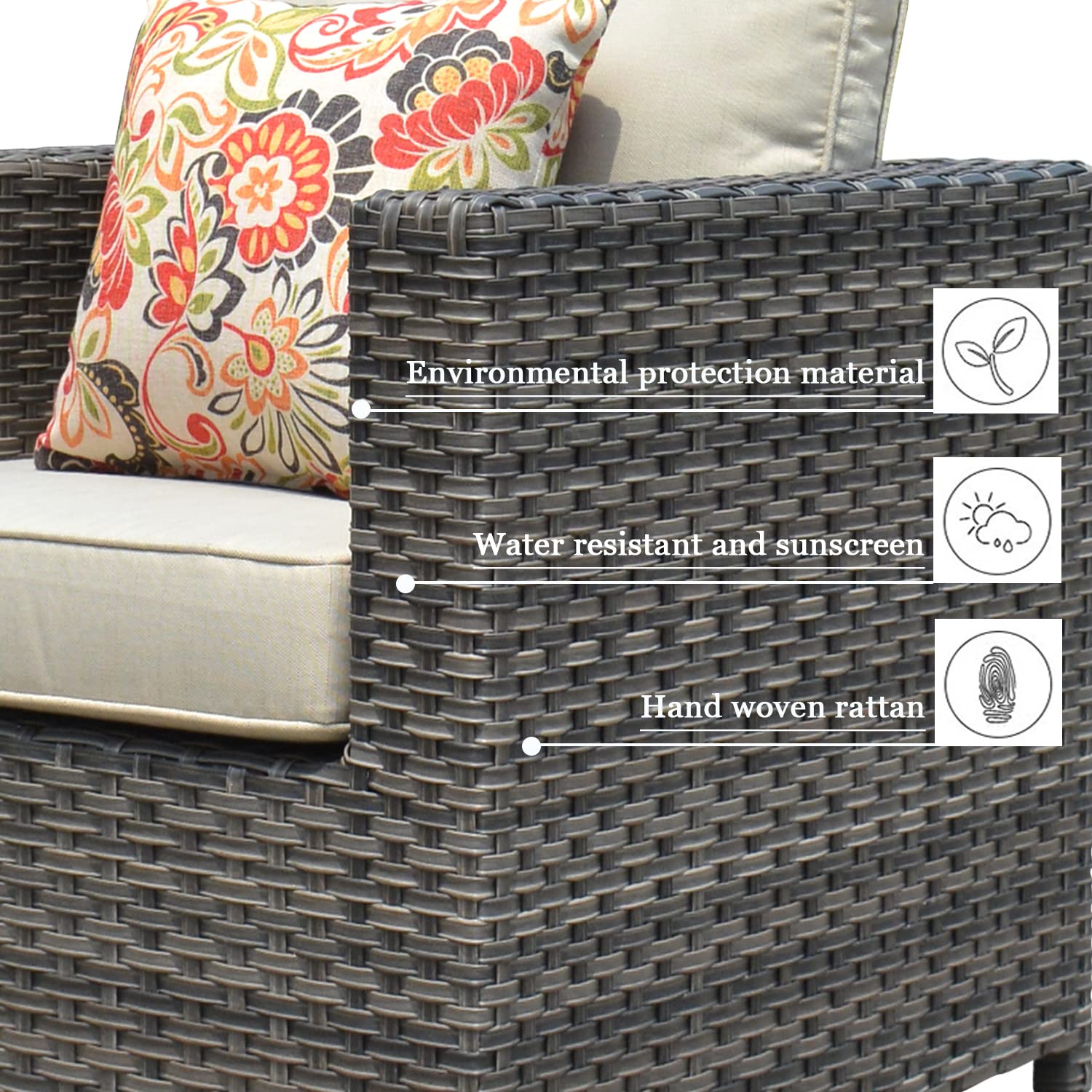 XIZZI Patio Furniture Sets Outdoor Sectional Sofa,No Assembly Required 6 Pieces Big Size Aluminum Conversation Set with 2 Pillows and Furniture Cover,Grey Wicker Beige Cushion